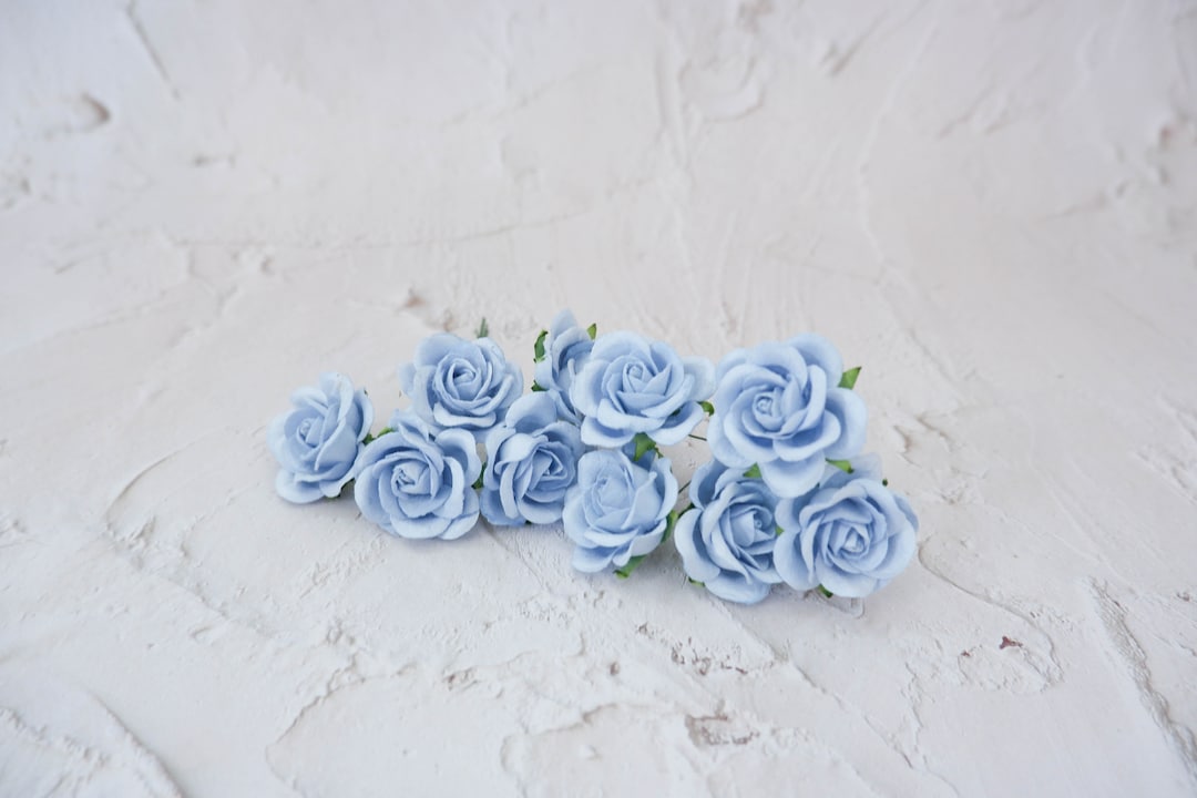 10 35mm Paper Light Blue Roses With Wire Stem, 3.5 Round Blue Roses ...