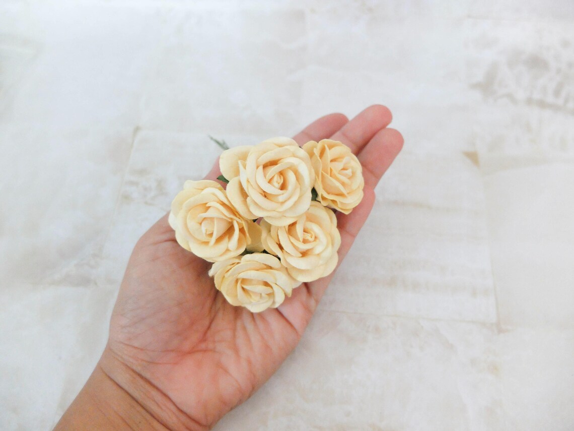5 35mm Light Yellow Paper Roses Round 3.5 Cm Vanilla Roses | Etsy