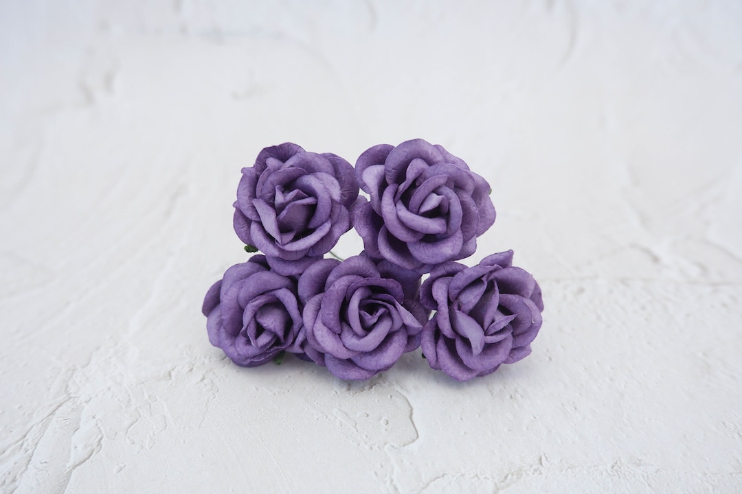 5 Pcs, 35mm Paper Dark Purple Rose, Paper Rose With Wire Stem, Paper ...