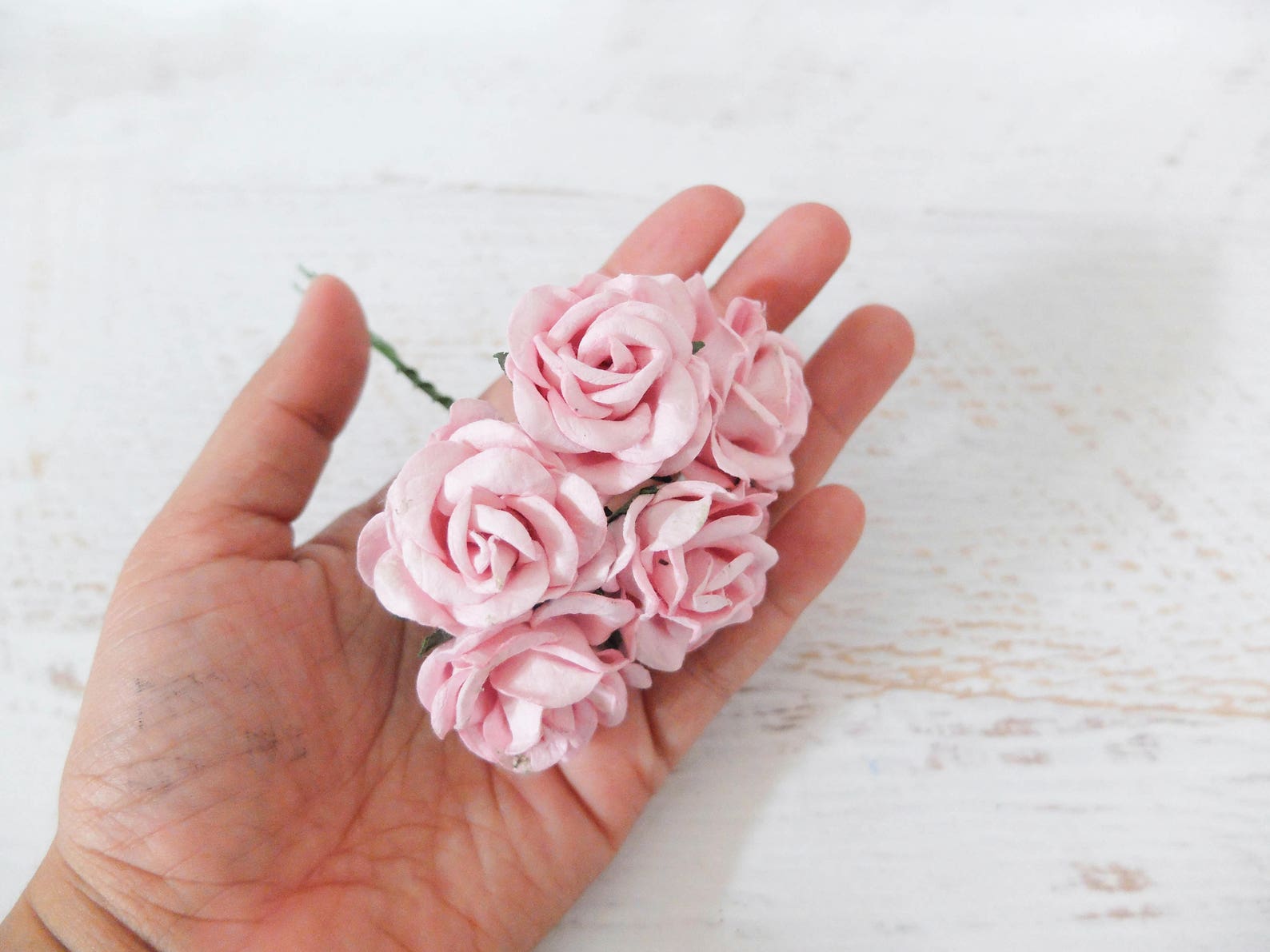 Pink roses 5 35mm soft pink paper roses pink paper flowers | Etsy