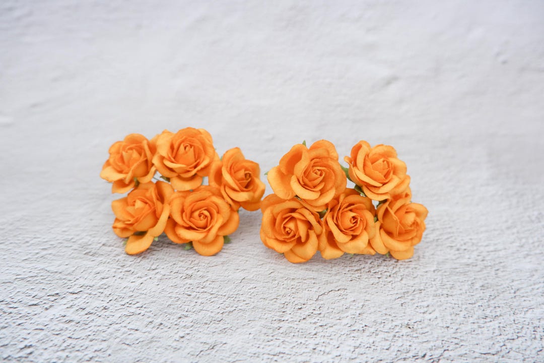 10 35mm Paper Muted Marigold Roses With Wire Stem, 3.5 Cm Round Design ...