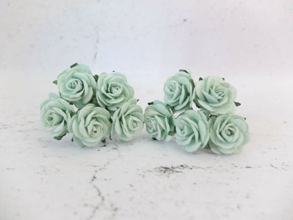 10 25mm Soft Mint Green Paper Roses Green Paper Flowers | Etsy