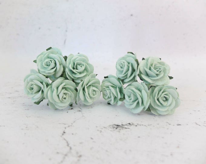 10 25mm Soft Mint Green Paper Roses, Green Paper Flowers, Green Paper ...