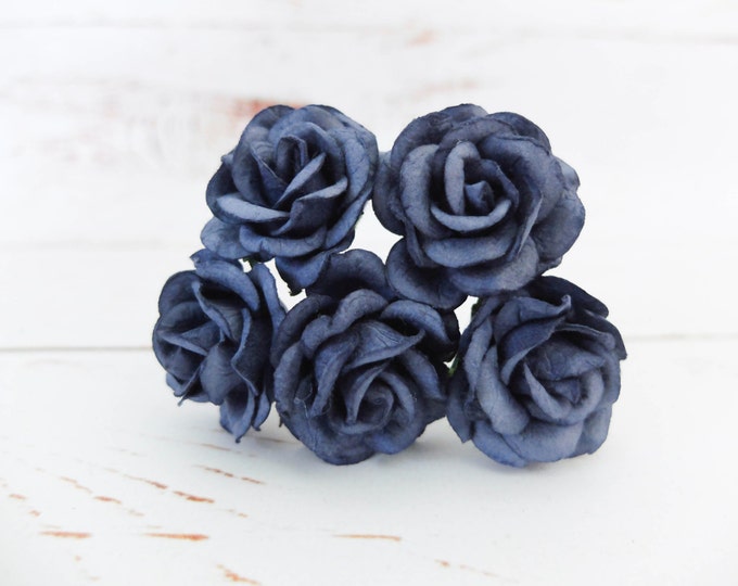 5 35mm Navy Blue Paper Roses With Wire Stem, 3.5 Cm Paper Roses - Etsy