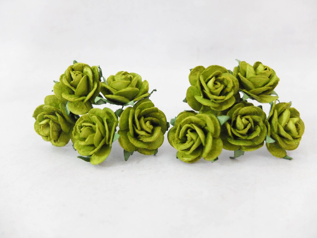 10 25mm Green Paper Roses, Green Paper Flowers, 1" Green Mulberry Paper ...