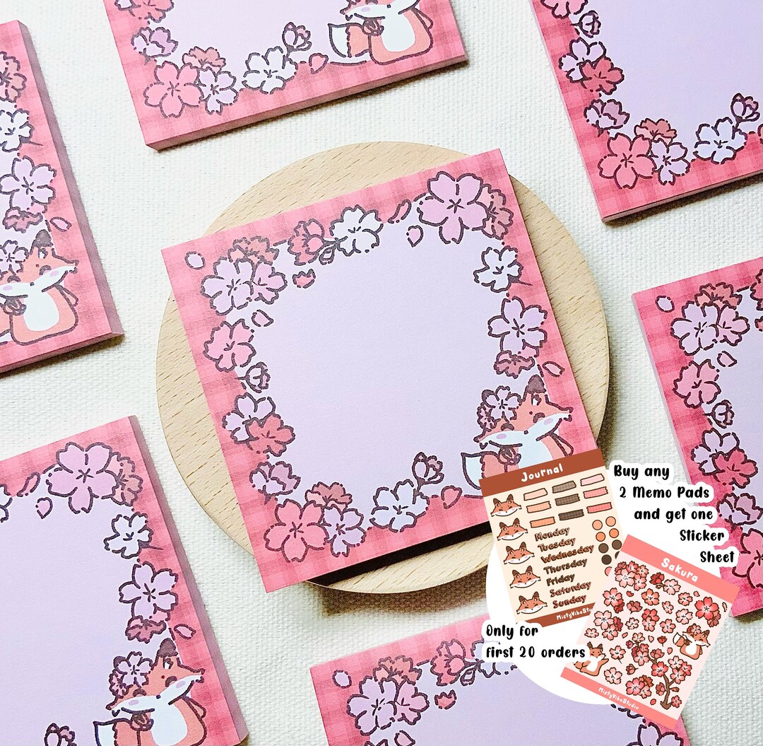 Sakura Kitsune Memo Pads | Cherry Blossom Themed | Notepad | Stationery ...