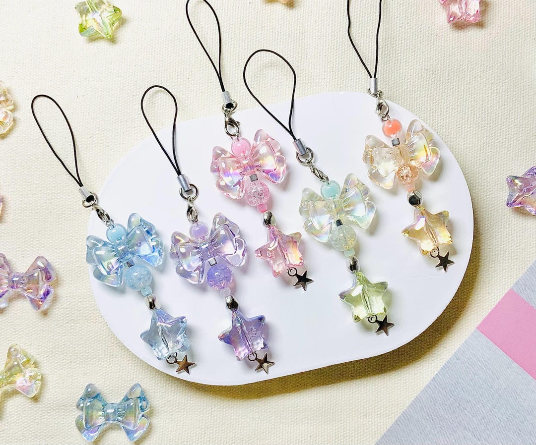 Cute Aesthetic Bow and Star Acrylic Phone Chain | Star Charm Keychain ...