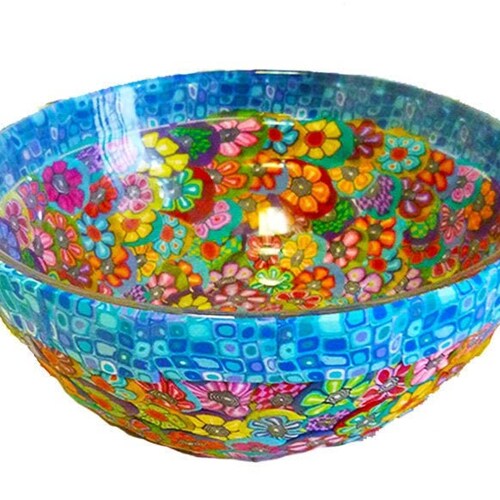 Colorful and Unique Large Glass Salad Bowl Big Centerpiece - Etsy