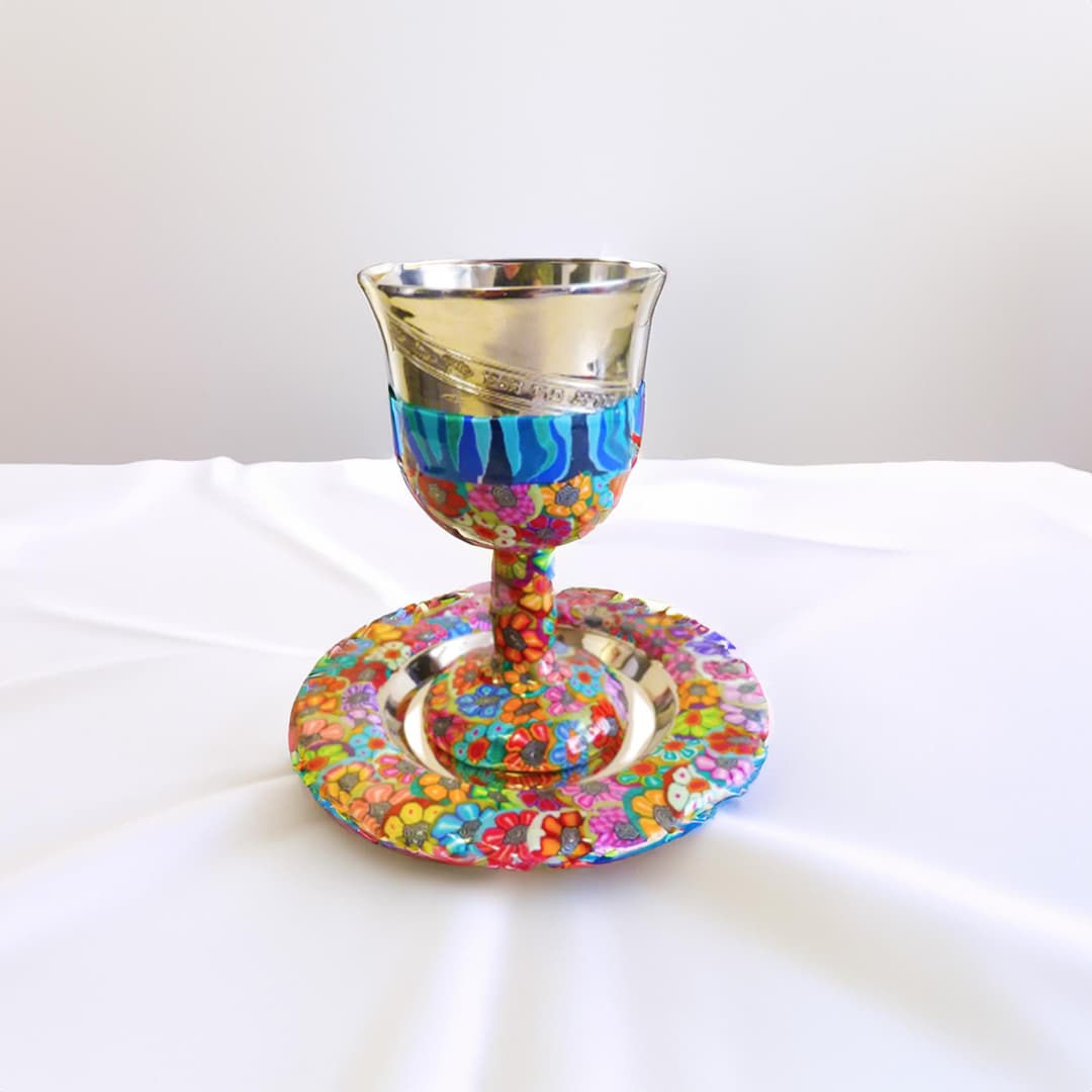 Shabbat Kiddush Cup: Israeli Art Wine Cup, Polymer Clay Flowers - Etsy