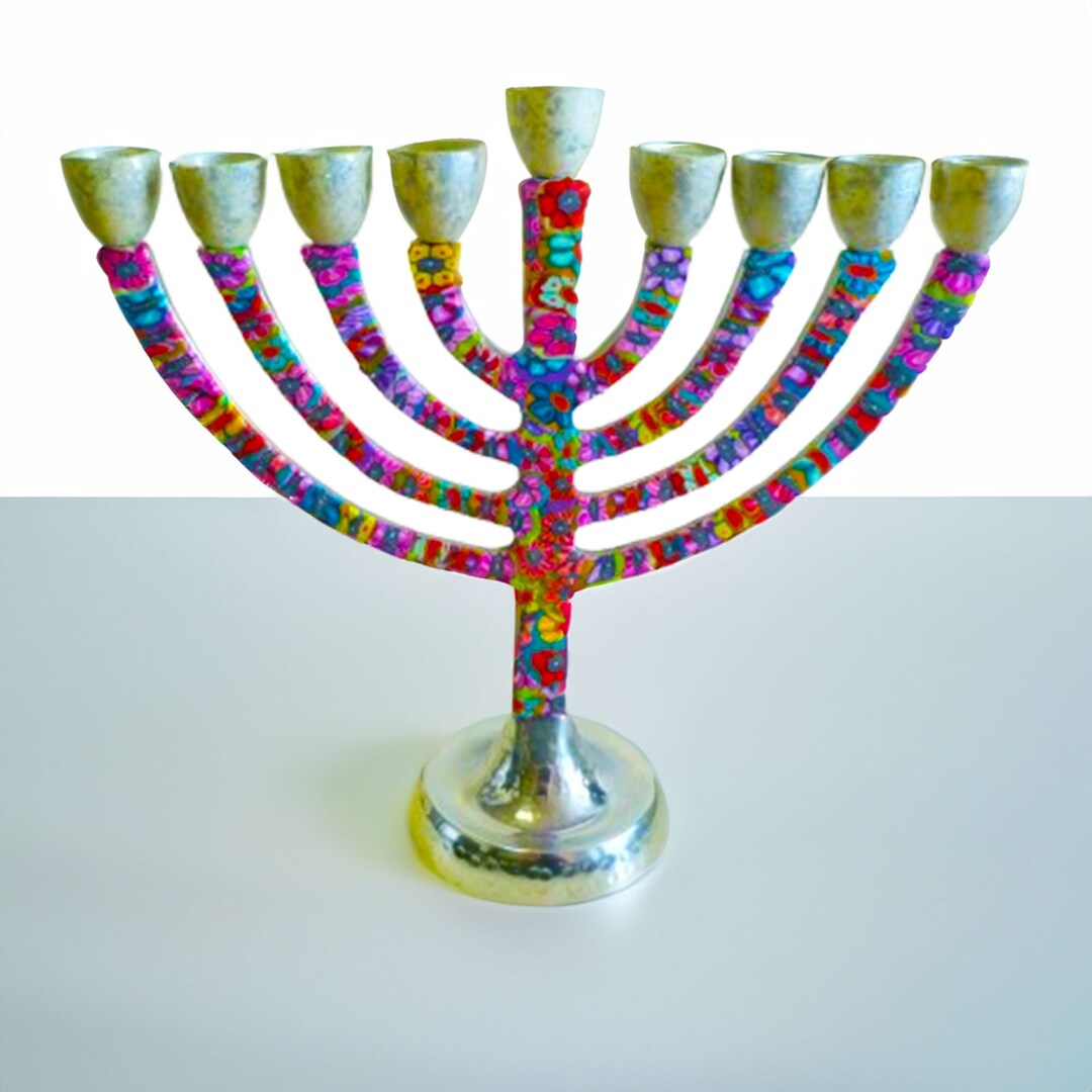 Handmade Colorful Floral Hanukkah Menorah: Polymer Clay & Silver - Etsy