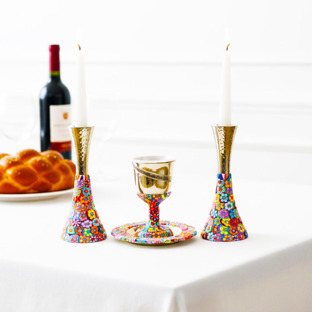 Handmade Modern Shabbat Set - Candlestickskiddush Cup and Saucer ...