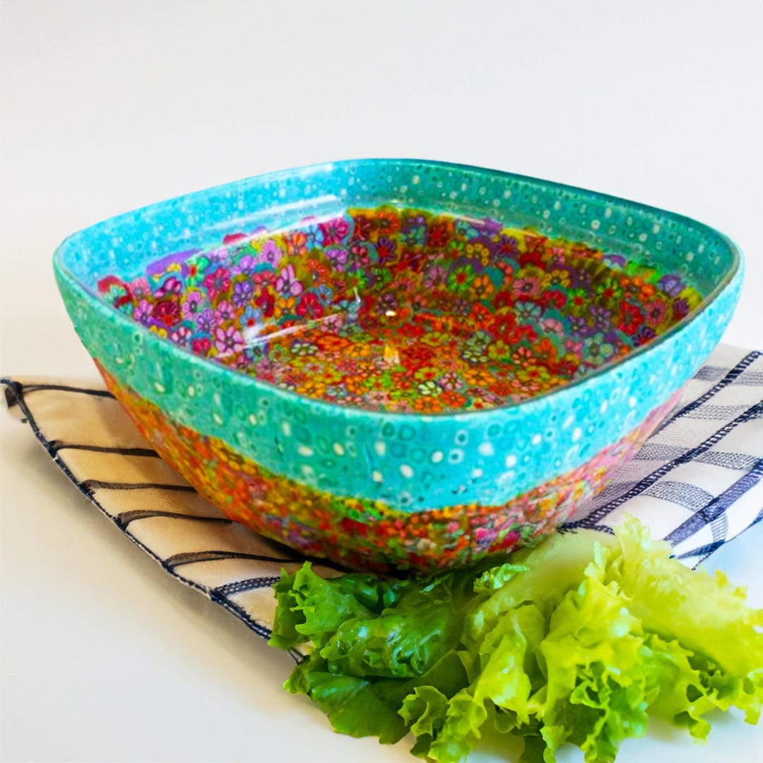 Floral Fruit Bowl: Colorful Handmade Polymer Clay (8" Medium Serving ...