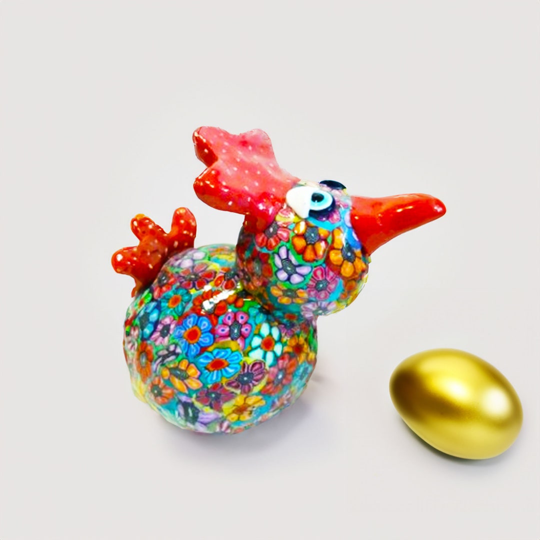 Whimsical Chicken Sculpture: Handmade Polymer Clay Rooster Figurine - Etsy