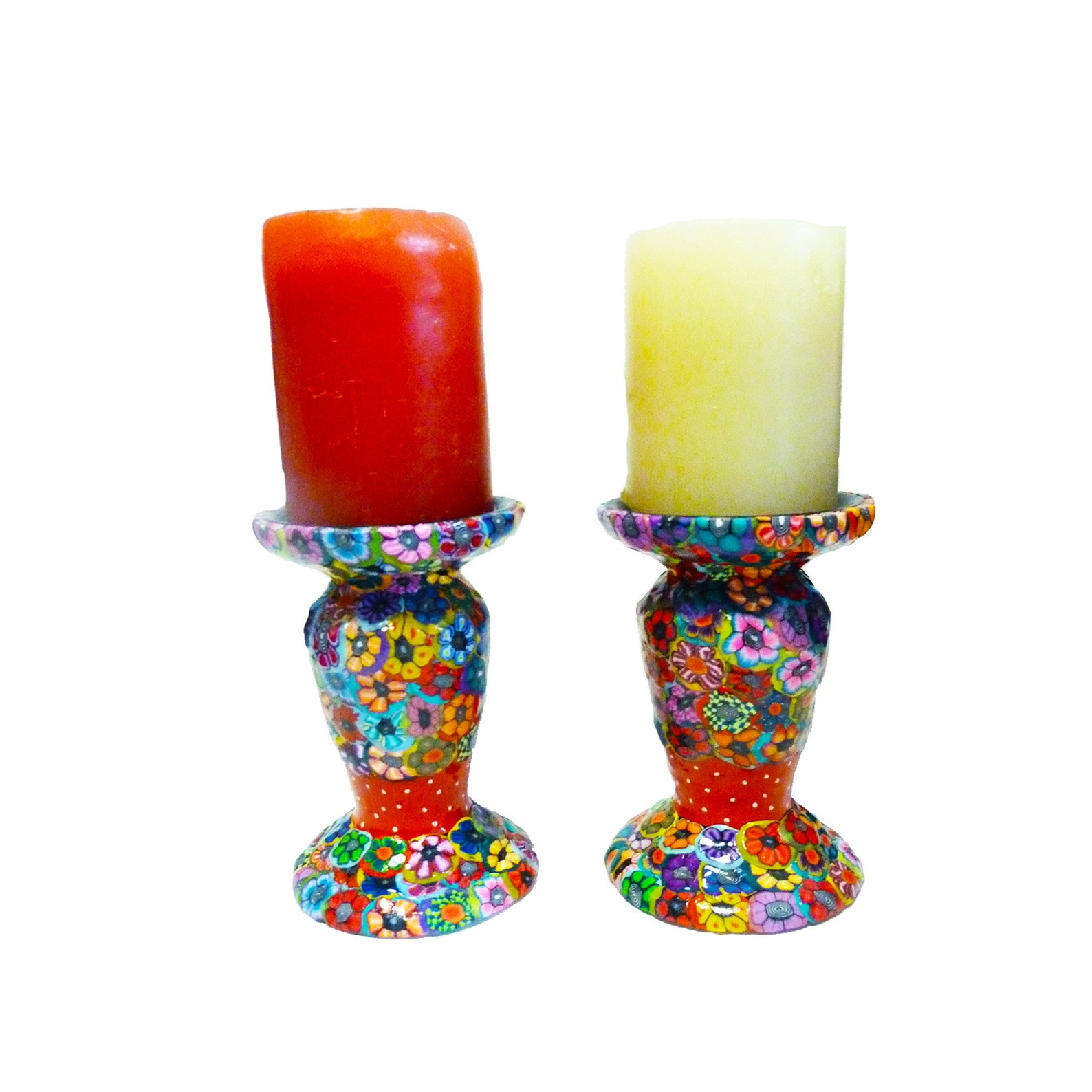 Colorful Shabby Chic Chunky Candle Holders Set of 2 | Etsy