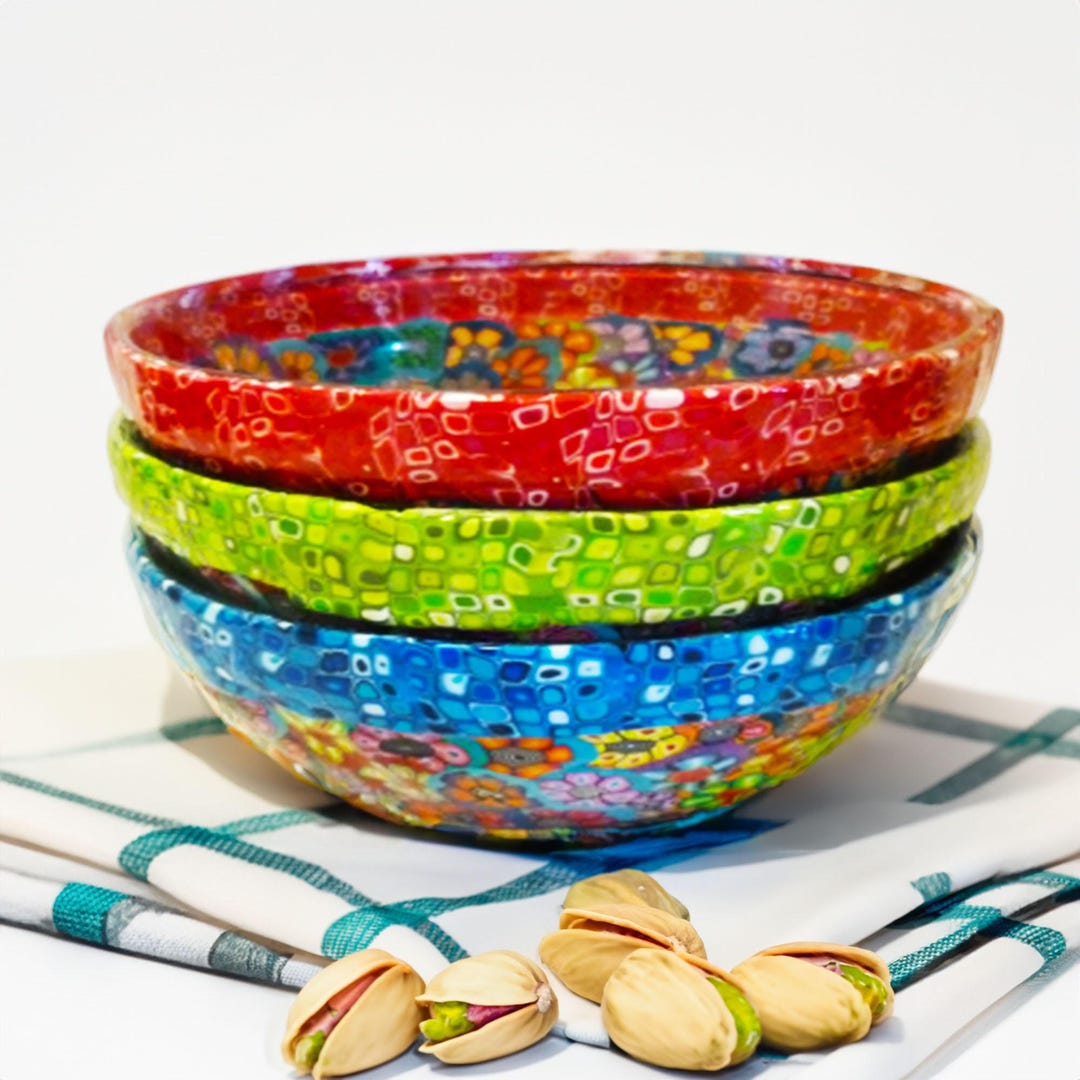 Colorful Cereal Bowl Set: Handmade Polymer Clay Glass Dishes - Etsy