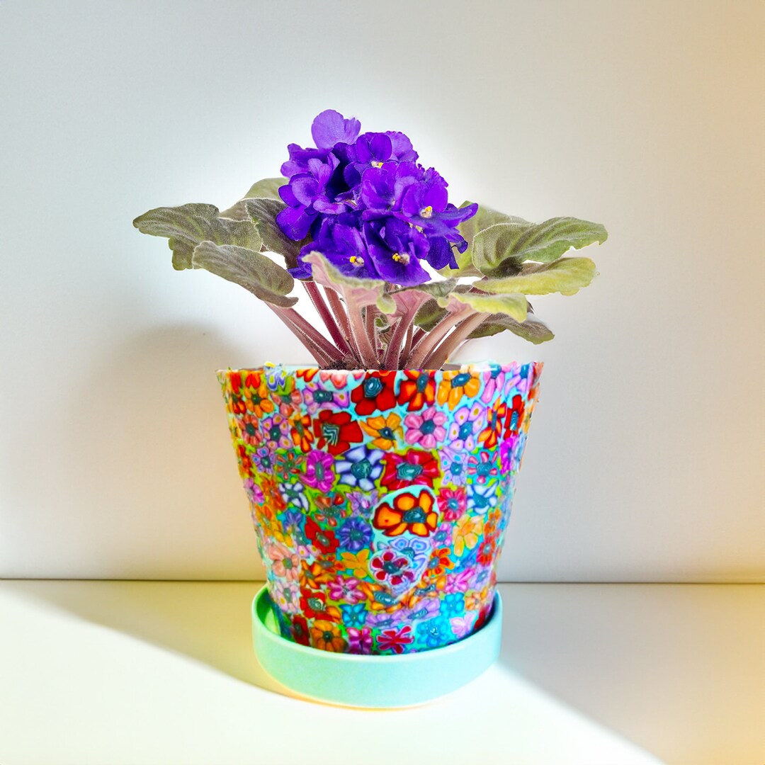 Unique Planter With Saucer – Colorful Ceramic Flower Pot With Drainage ...