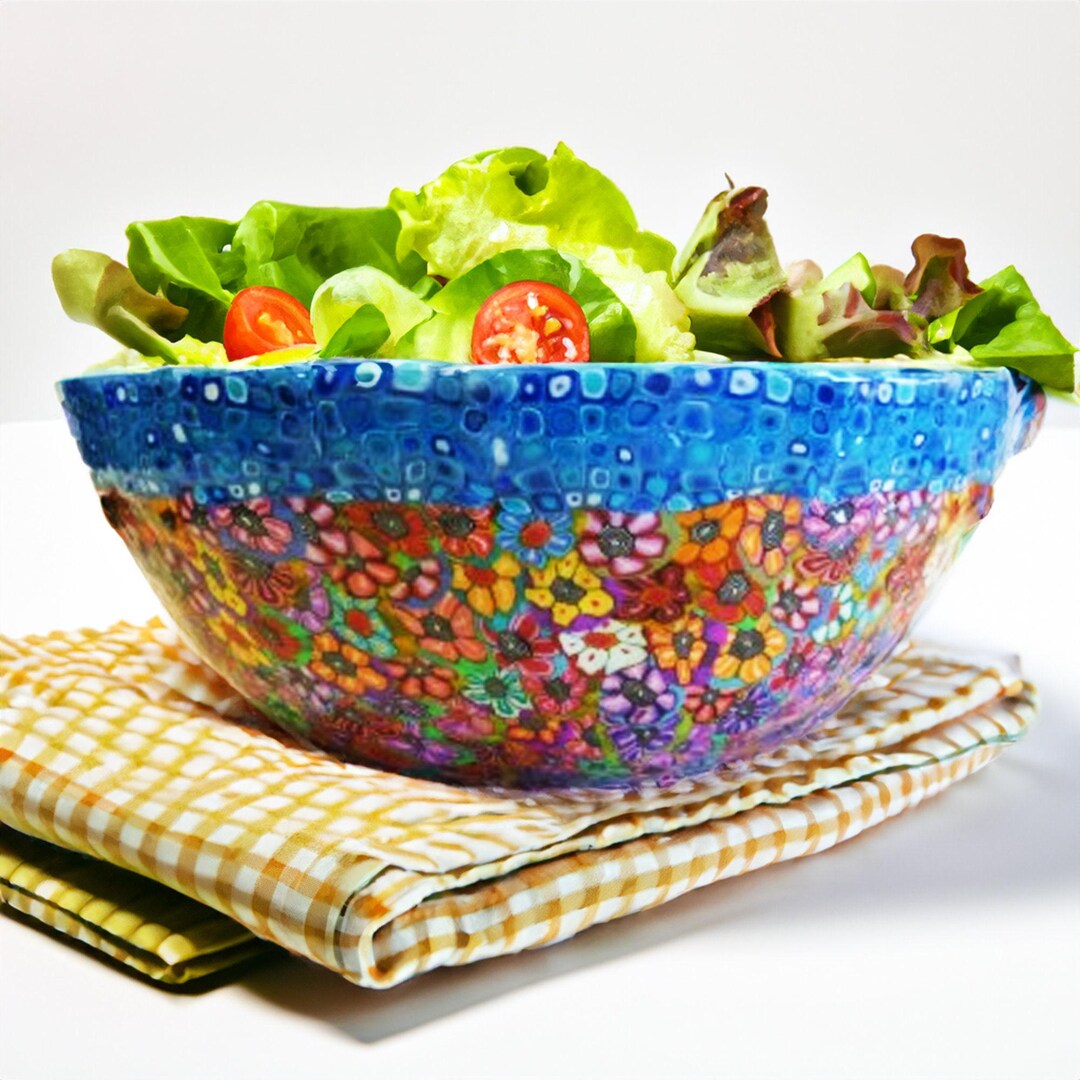 Colorful Handmade Popcorn Bowl – Medium Floral Serving Dish for Kitchen ...