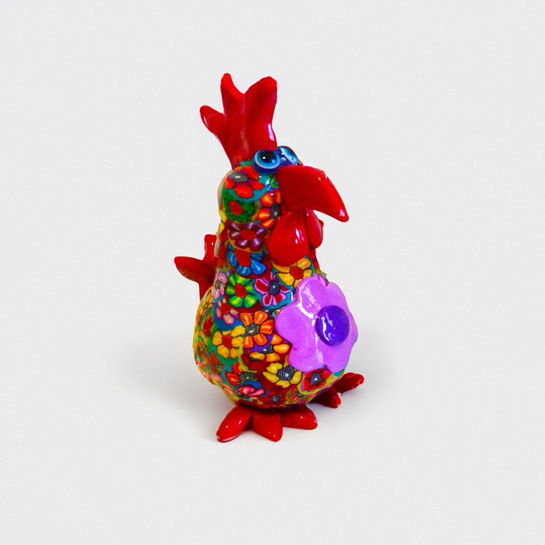 Colorful Bookshelf Decor a Funny Chicken Sculpture, Unique Polymer ...