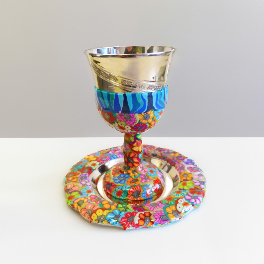 Handmade Floral Kiddush Cup With Saucer: Polymer Clay Shabbat Gift - Etsy
