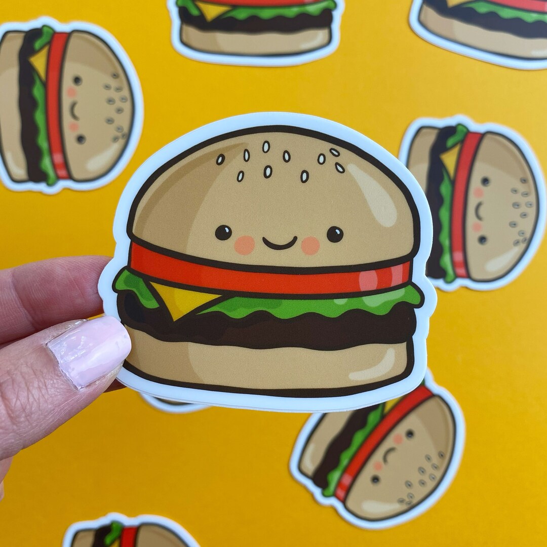 Cheeseburger Waterproof Vinyl Sticker, Cute Food Decal for Water Bottle ...