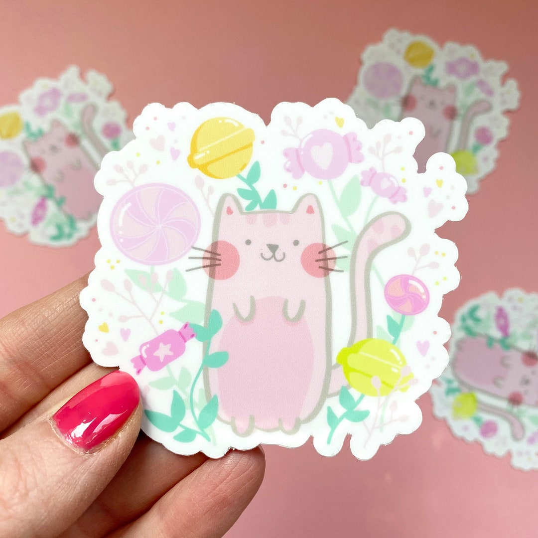 Autocollant de chat mignon kawaii, autocollants roses esthétiques ...