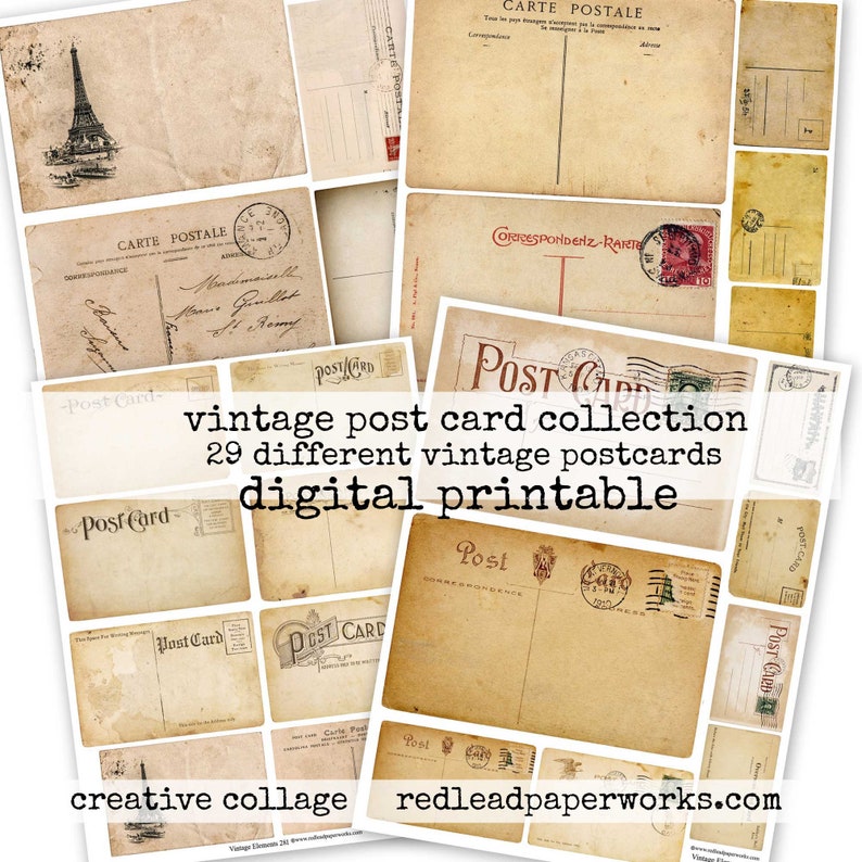 Digital Printable Vintage Post Cards Collection Collage Sheets - Etsy