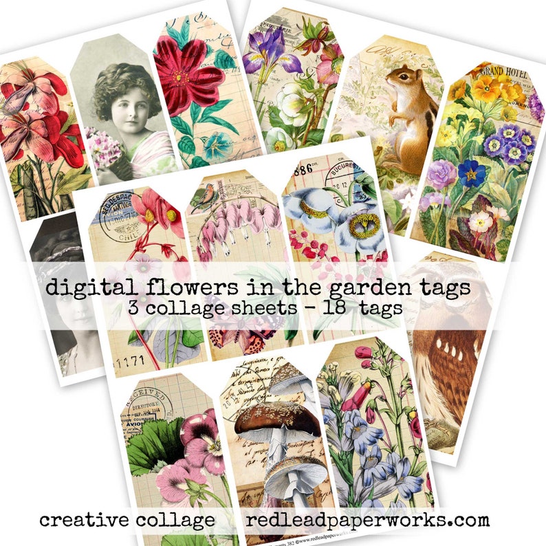 Digital Printable Flowers in the Garden Vintage Style Tags - Etsy