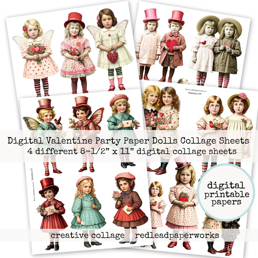 Digital Valentine Party Paper Dolls Collage Sheet Collection - Etsy