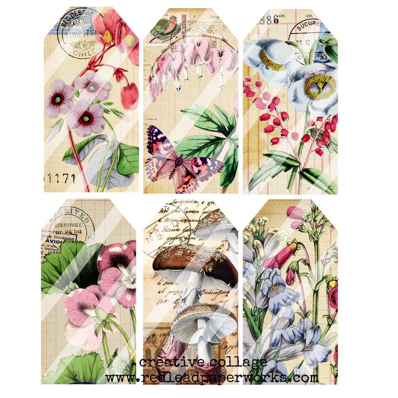 Digital Printable Flowers in the Garden Vintage Style Tags - Etsy