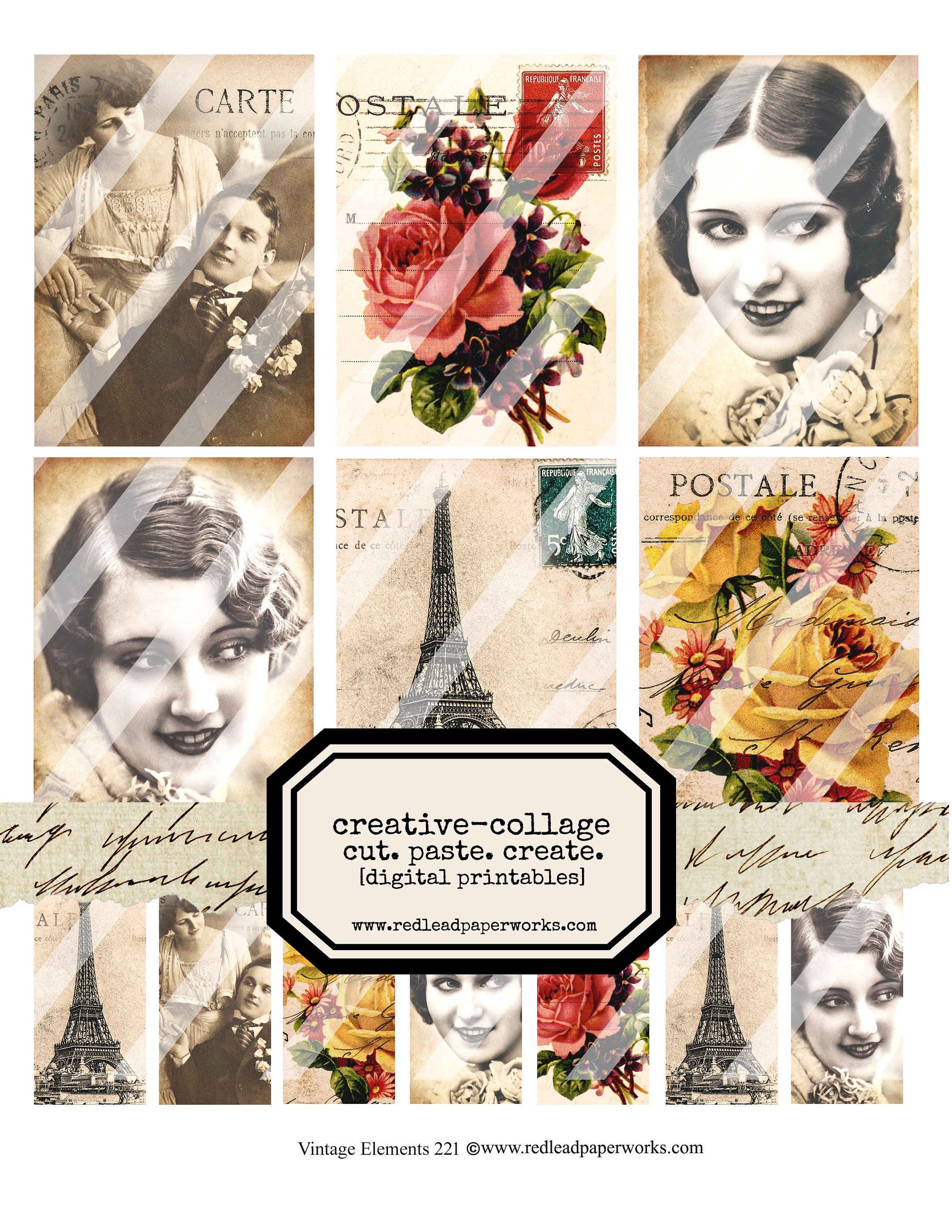 Digital Vintage Elements 221 Artist Trading Cards Collage | Etsy