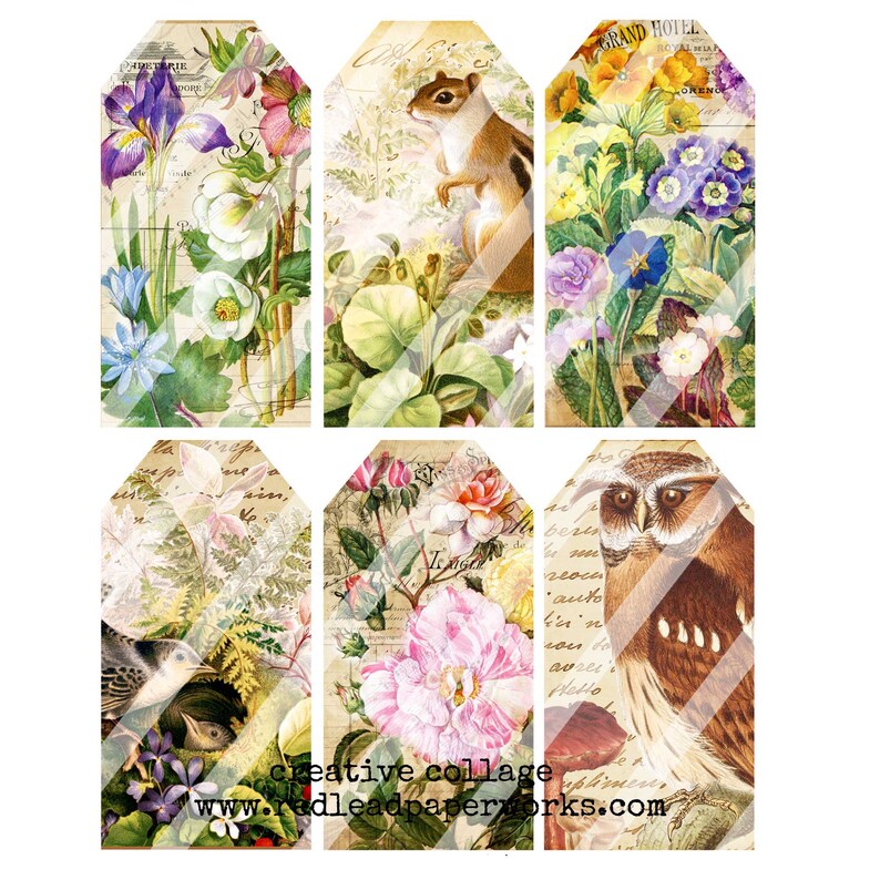 Digital Printable Flowers in the Garden Vintage Style Tags - Etsy
