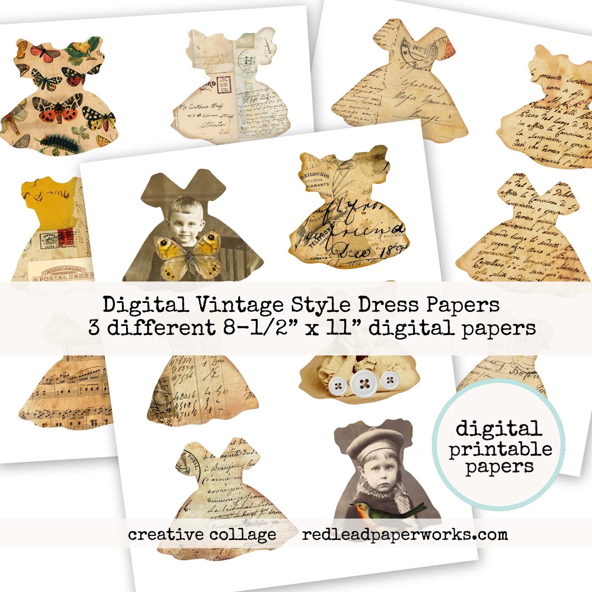 Digital Printable Vintage Dresses Collage Papers - Etsy