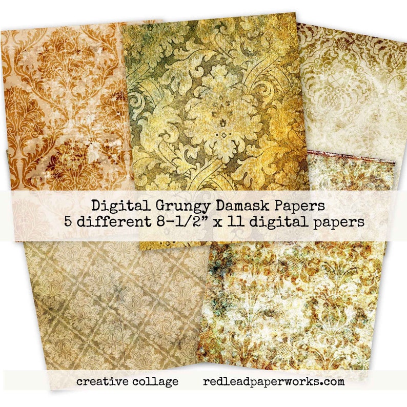Digital Grungy Damask Papers - Etsy