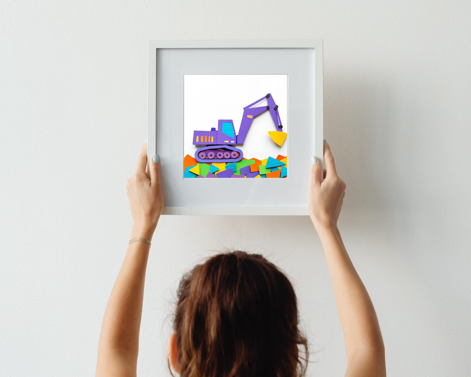 Purple Excavator Digital Print: Construction Papercut Art for Baby ...