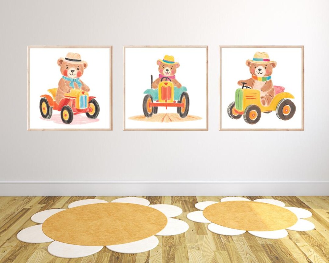 Vintage Tractor Bear Nursery Wall Art: Travel-themed Kids Room Decor ...