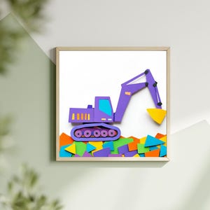 Purple Excavator Digital Print: Construction Papercut Art for Baby ...