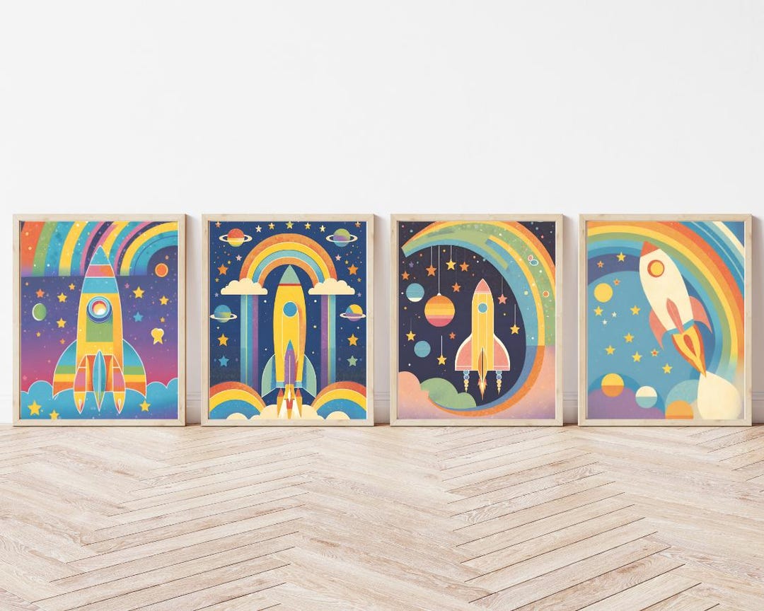 Mid-century Rocket Wall Art for Classrooms | 4 Vertical Digital Posters ...