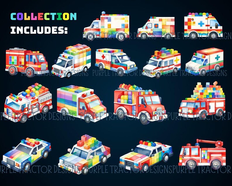 50 Block-built Vehicles Clip Art Bundle– Digital Download | Colorful ...