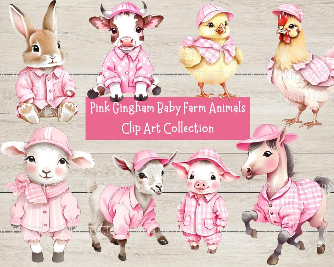 Baby Farm Animals Clip Art: Vintage Pink Outfits (digital Download) - Etsy