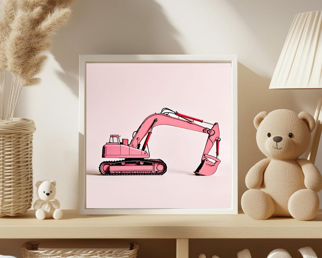 Pastel Pink Excavator Truck Wall Art for Kids' Room - Digital Download ...