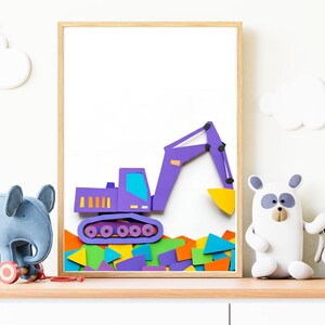 Purple Excavator Digital Print: Construction Papercut Art for Baby ...