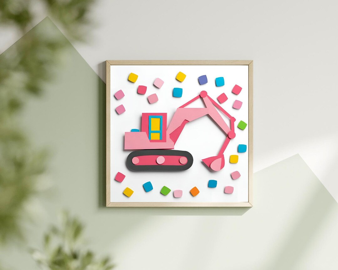 Pink Excavator Nursery Art Instant Download for Kids' Rooms , Truck ...