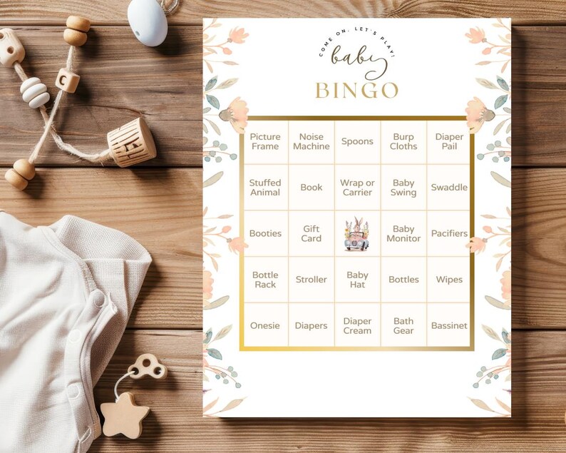 Baby Shower Bingo, 60 Unique Game Cards, Vintage Floral Woodland Bunny ...
