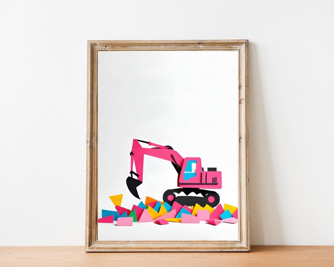 Pink Excavator Digital Print: Nursery Wall Art for Boys & Girls, Baby ...