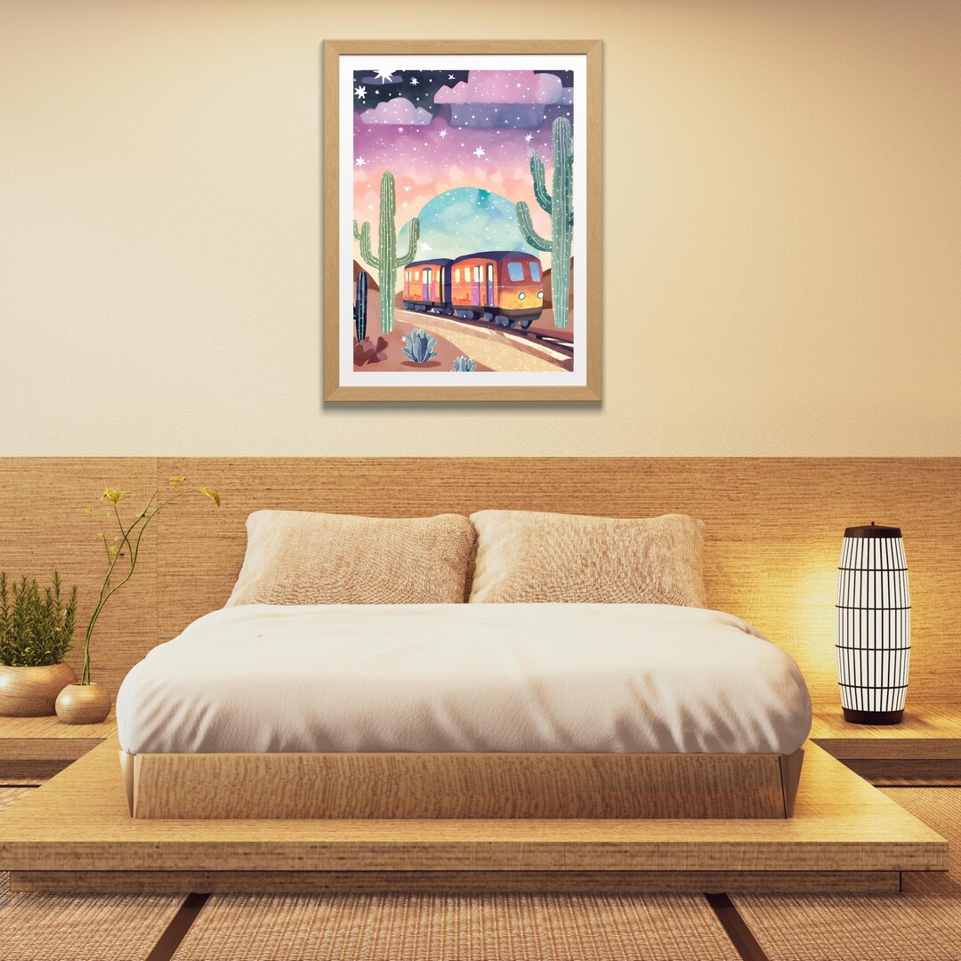 Desert Cactus Train at Night Digital Download Print 4 Boho, Cactus ...