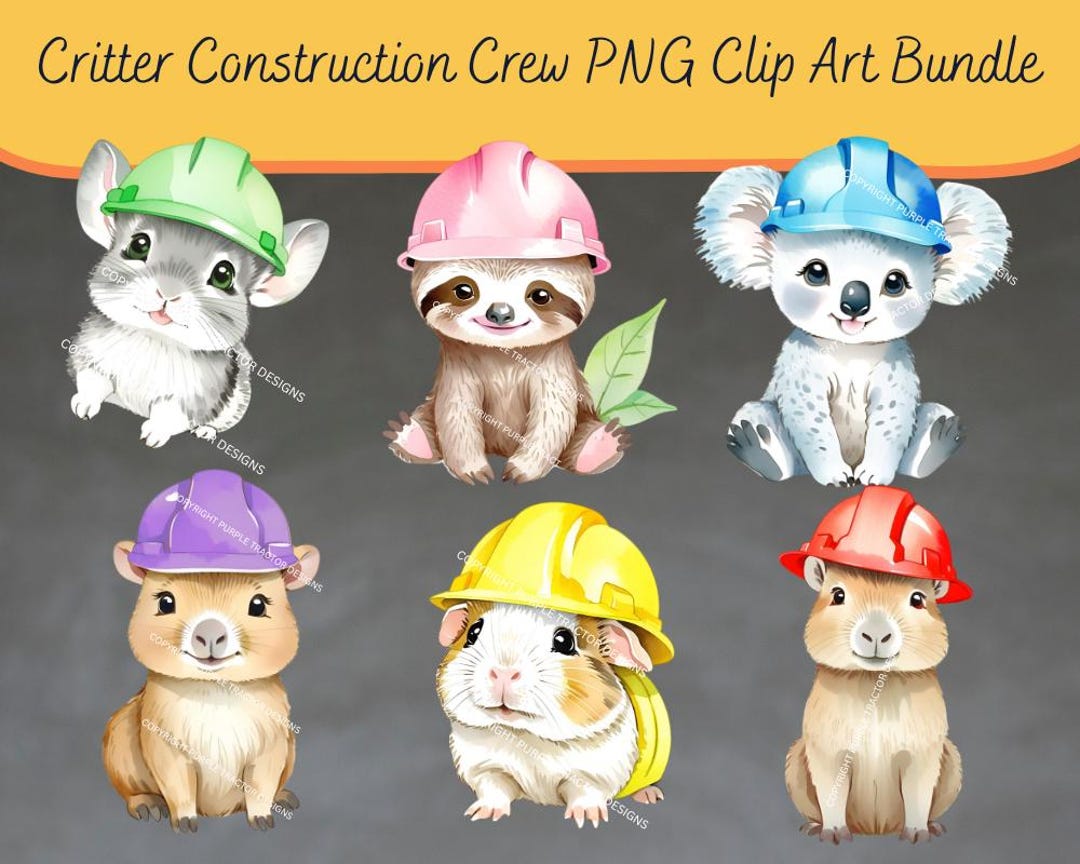 Construction Critter PNG Clipart for Kids - Adorable Animals in Rainbow ...