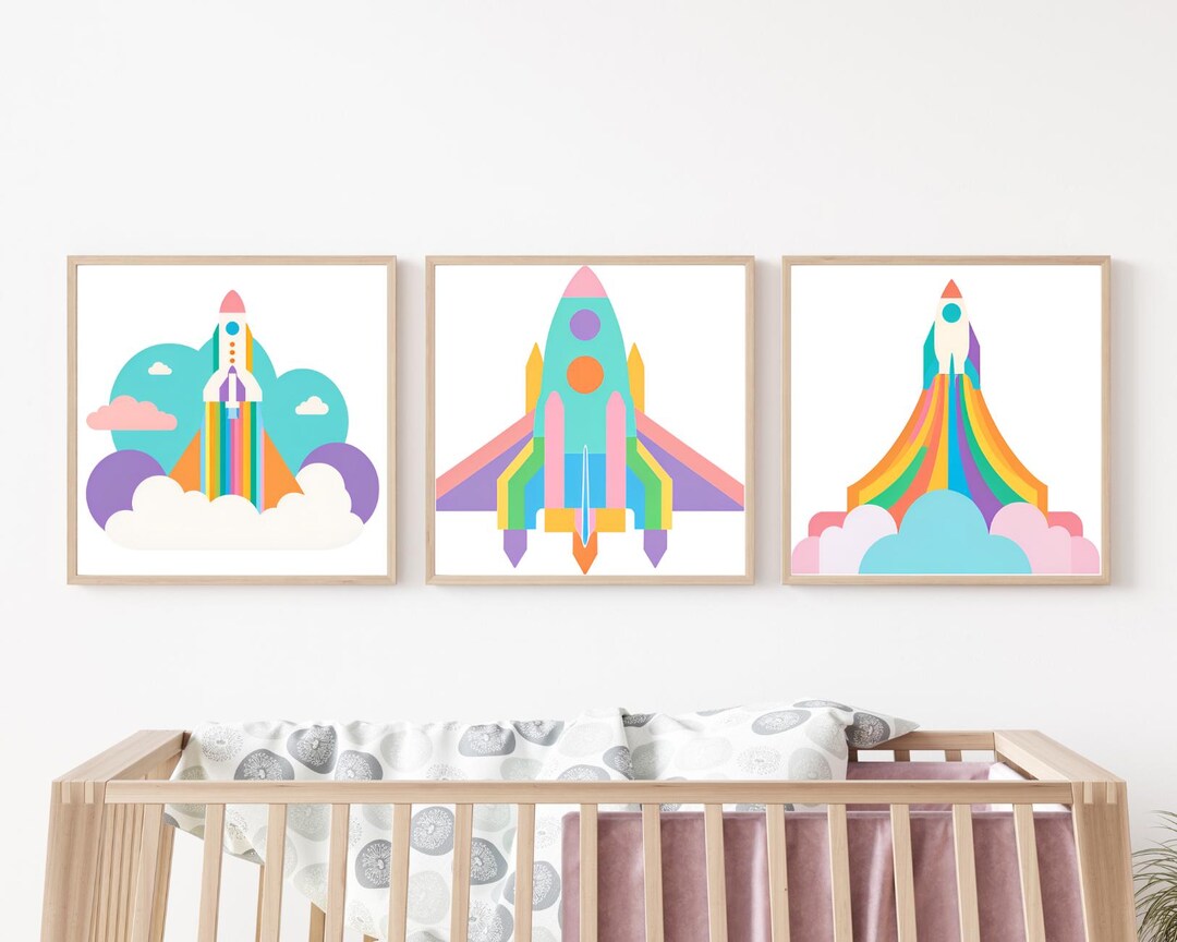 Vibrant Stylized Rainbow Rockets Set of 3 – Digital Download | Colorful ...