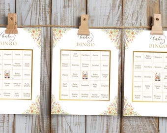 Baby Shower Bingo, 60 Unique Game Cards, Vintage Floral Woodland Bunny ...