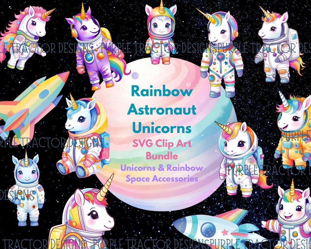 Cosmic Unicorn Astronaut Clipart: Rainbow Space SVG Images for Digital ...