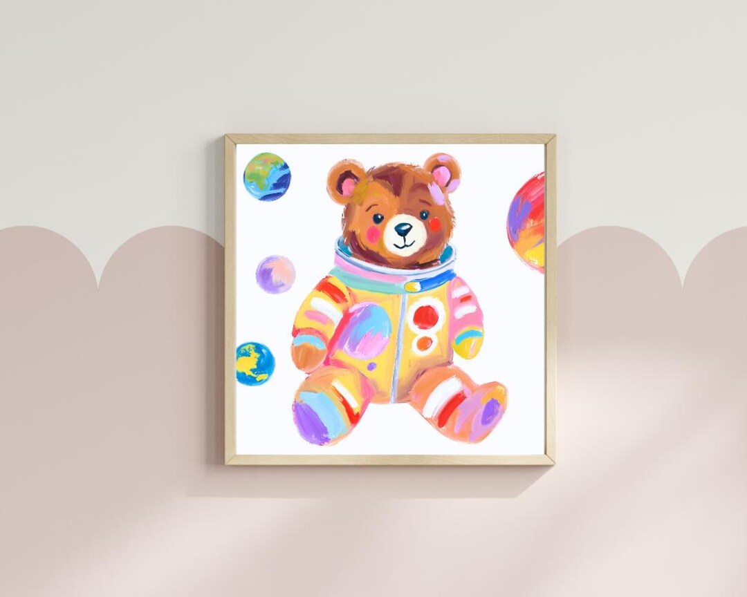 Nursery Decor Teddy Bear in Outer Space, Boho Rainbow Bear, Teddy Bear ...